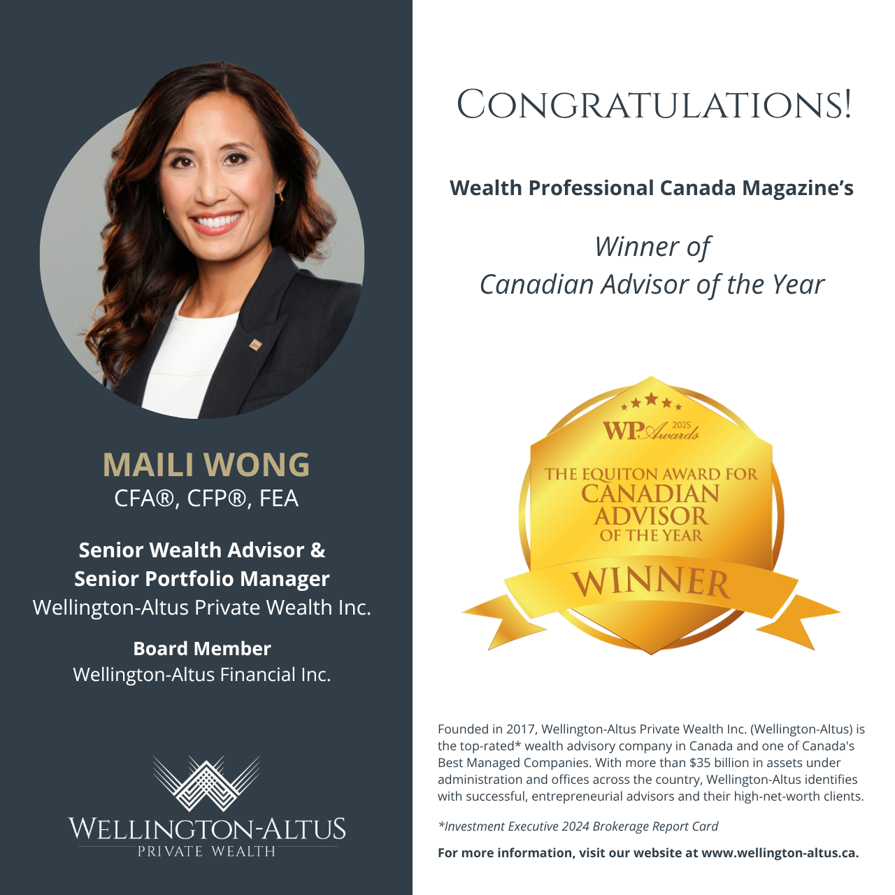 Maili Wong Named Canadian Advisor of the Year 2025 – Wins for the Third ...